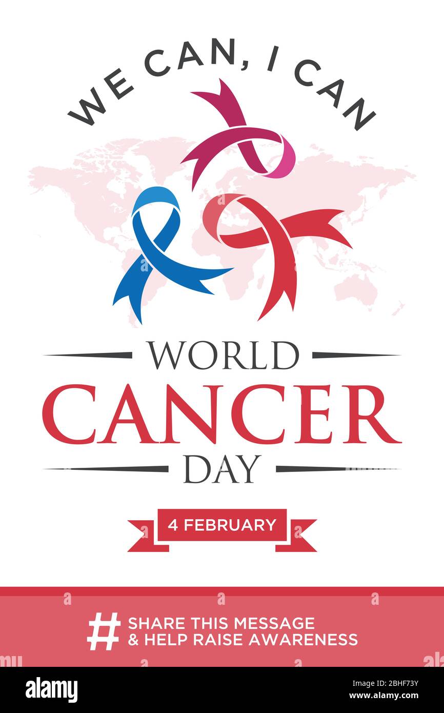 World cancer day lettering element design with different color ribbon ...