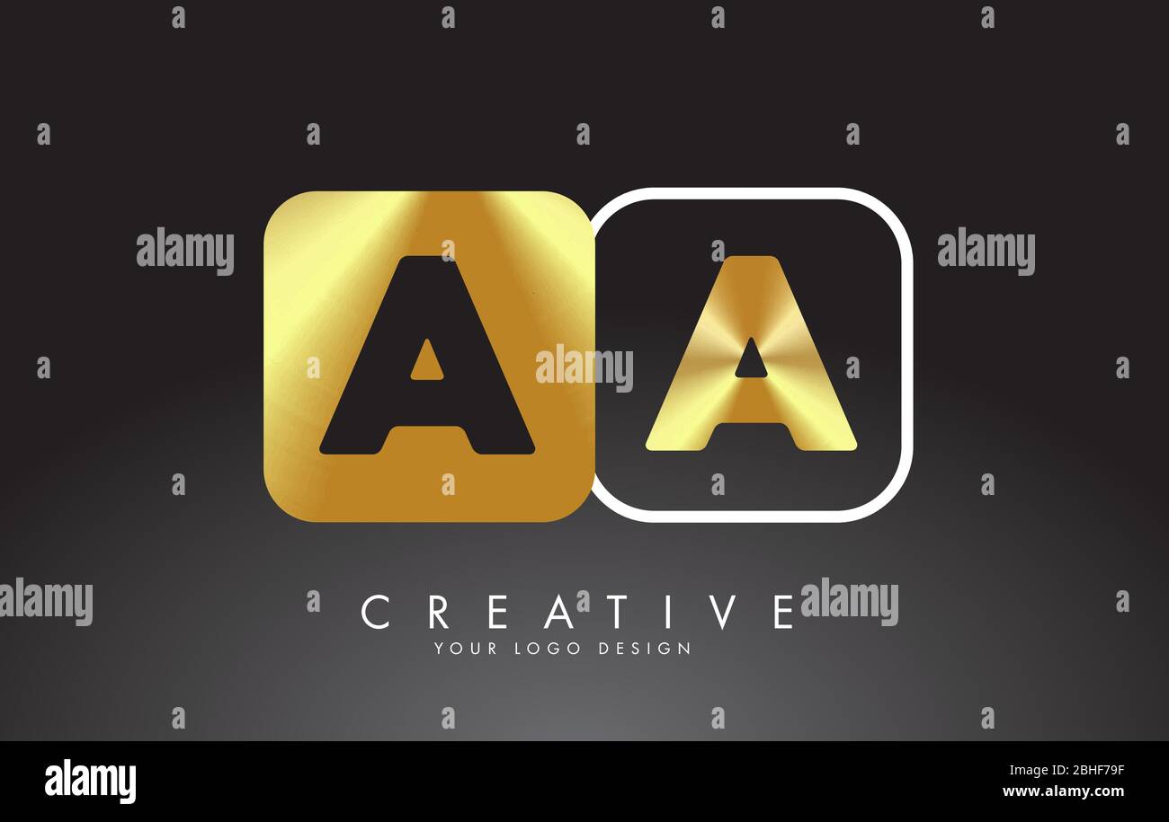Gold and Black AA A letters Logo with squares design. Simple AA Icon ...