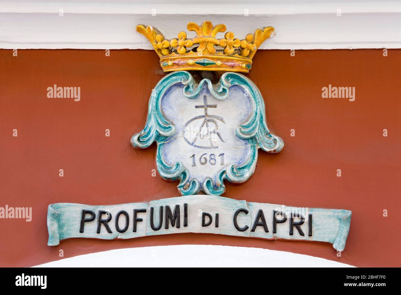 Perfumery crest, Capri Town, Capri Island, Bay of Naples, Italy, Europe ...