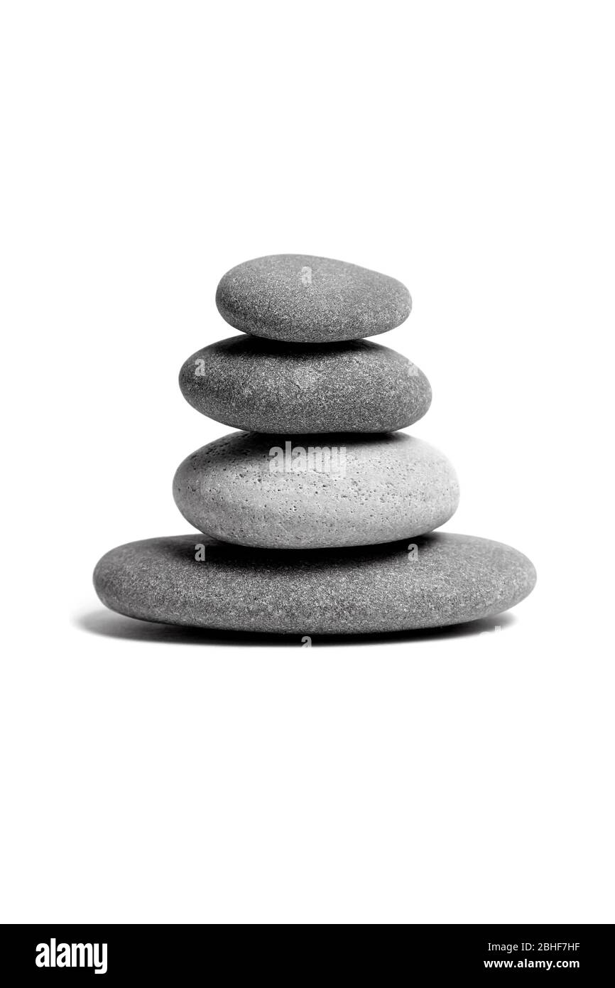 Stacked smooth grey stones. Sea pebble. Balancing pebbles isolated on ...