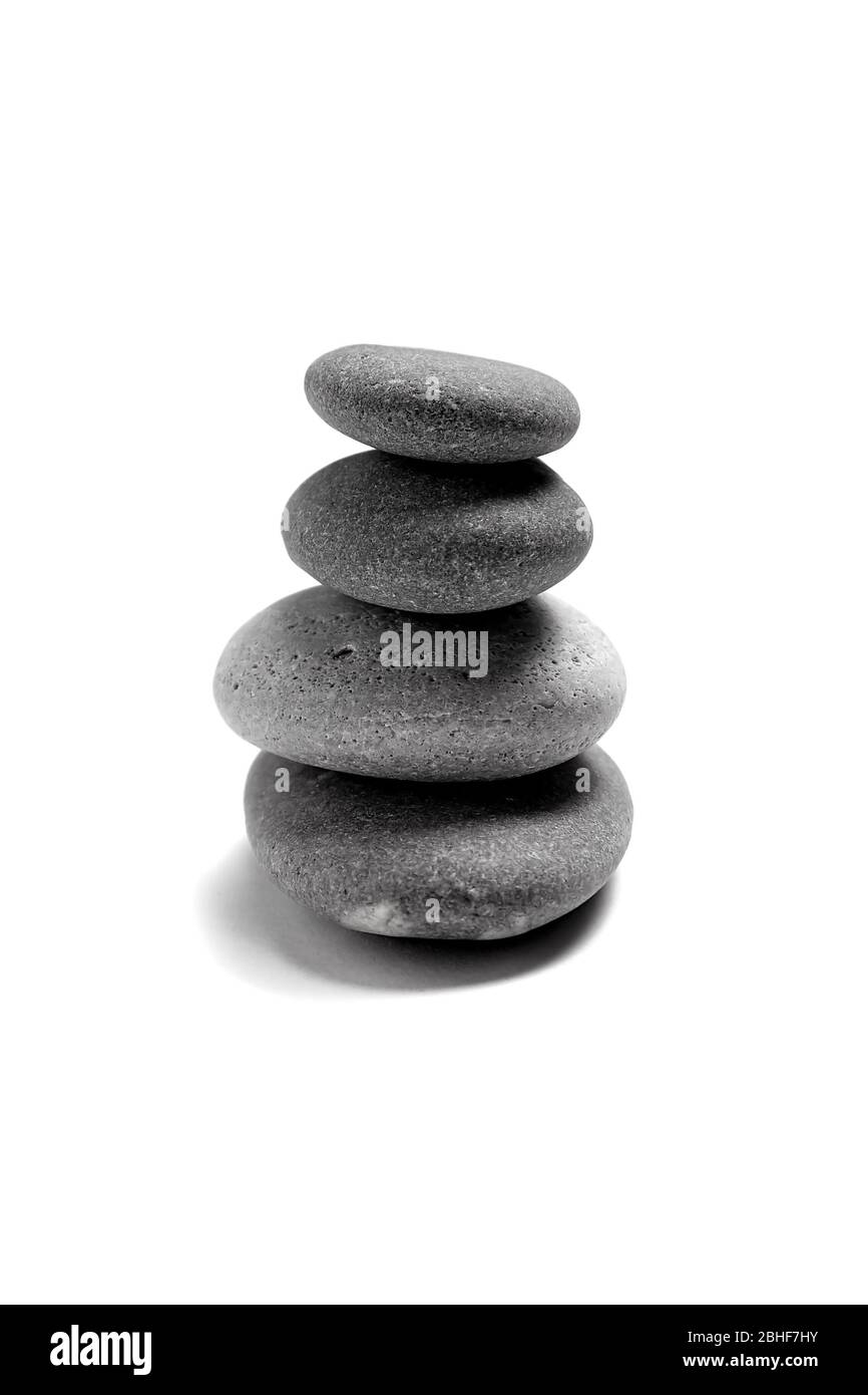 Stacked smooth grey stones. Sea pebble. Balancing pebbles isolated on ...