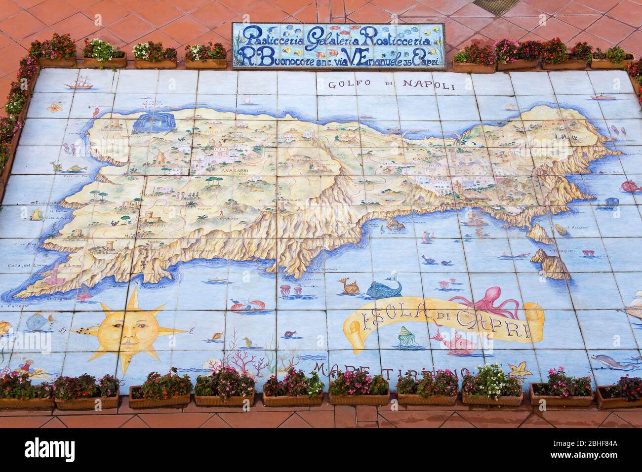 Map of Capri Island in tiles, Capri Town, Capri Island, Bay of Naples ...