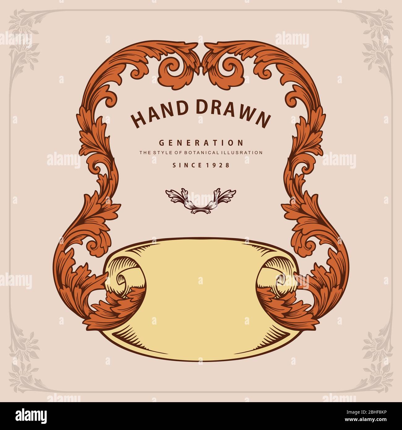 Label ornate swirls frame and ribbon design vector Stock Vector Image ...