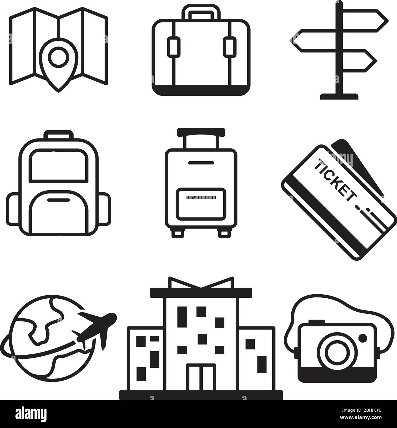 Set linear travel vector pictogram for website icons. Outline icons ...