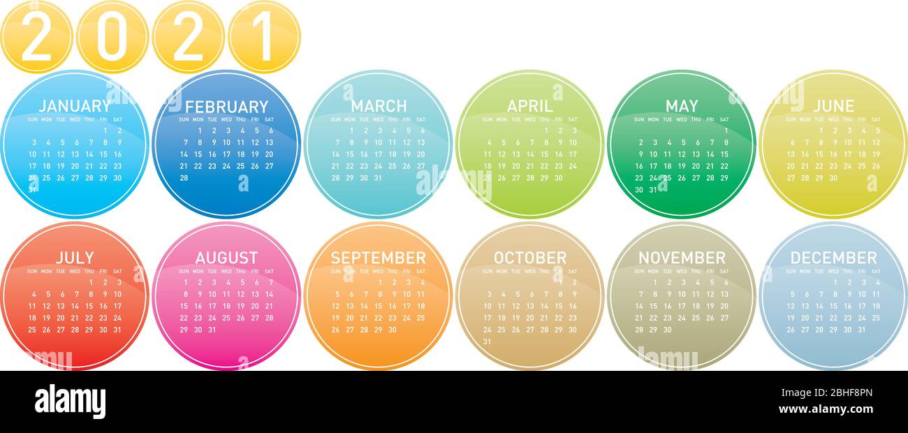 Colorful Circles Calendar for Year 2021, in vectors Stock Vector Image ...
