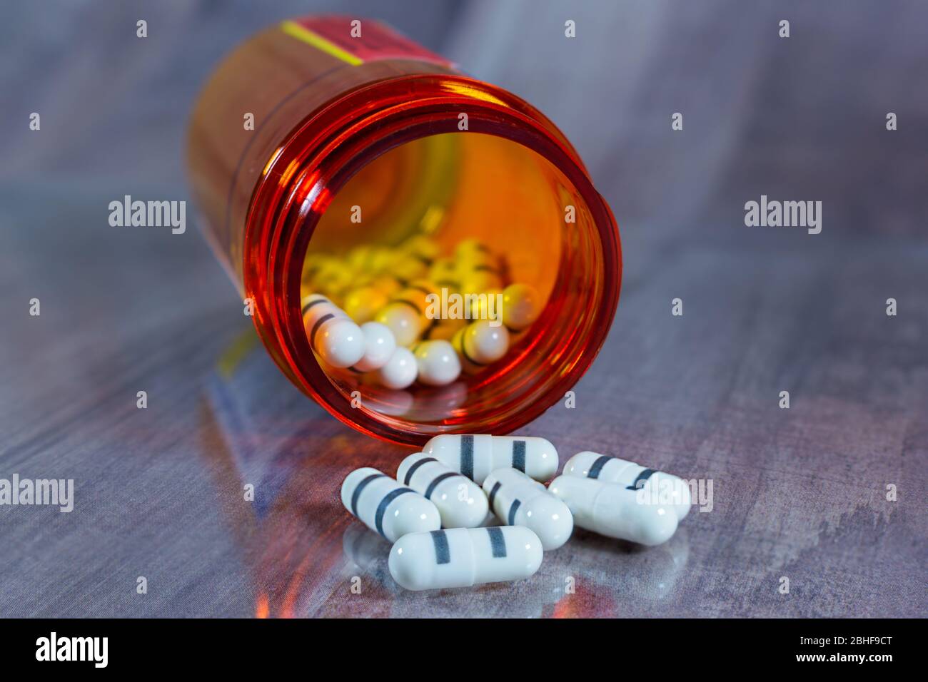 Prescription Medication Bottle & Pills - Gray Wood Background, Orange ...