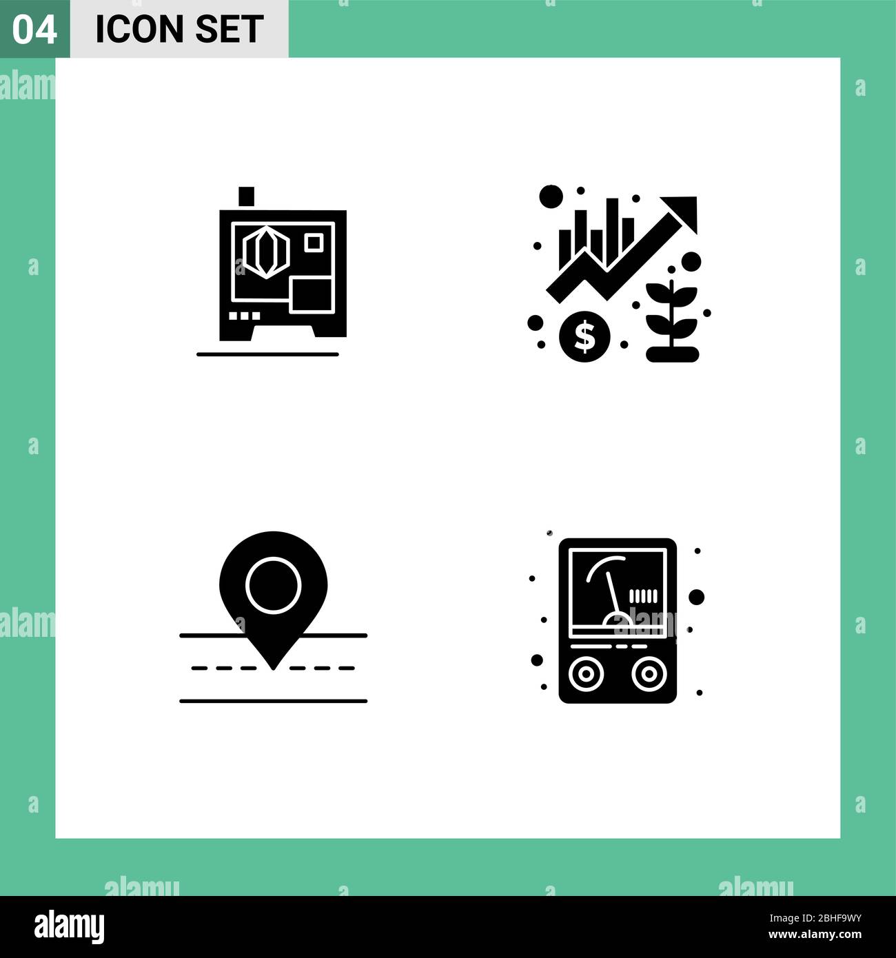 Group of 4 Solid Glyphs Signs and Symbols for printer, location, chart ...