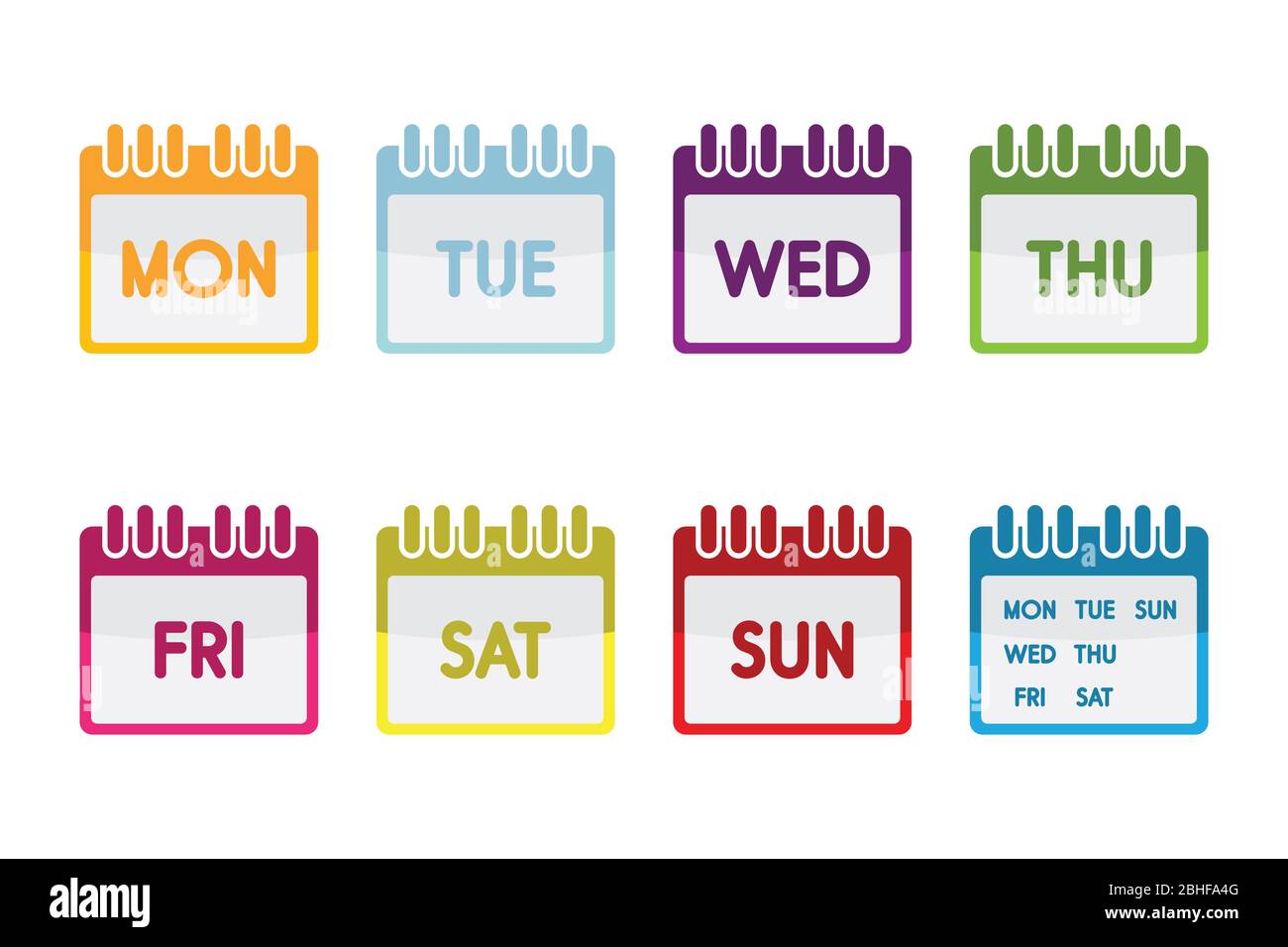 Set colorful day calendar icon isolated on white background. Calendar ...