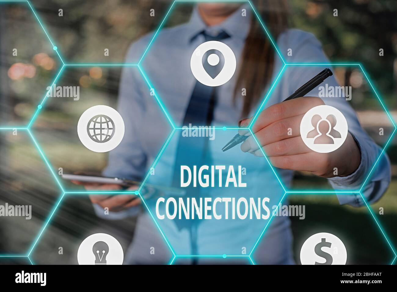 Writing note showing Digital Connections. Business concept for Powerful ...