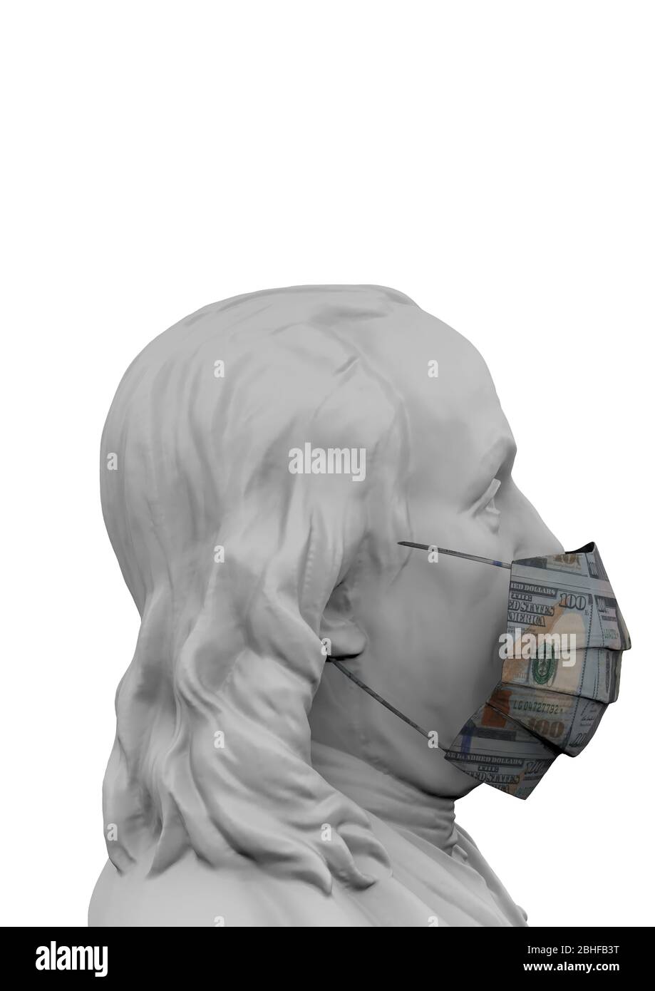 Benjamin Frankling Statue wearing a Face mask made of 100 Dollar Bills ...