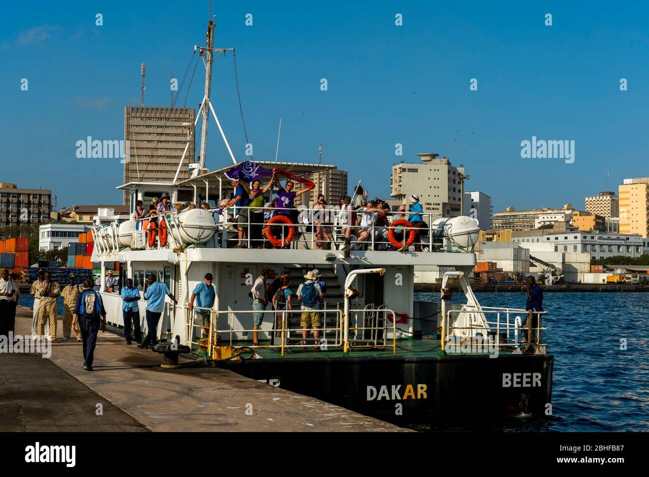 Passenger ferry to Goree Island in the port of Dakar, Senegal, West ...