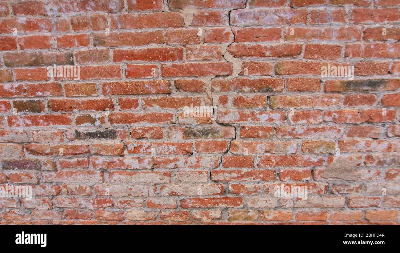 Red brick pattern. Old brick wall with cracks and scratches. Horizontal ...