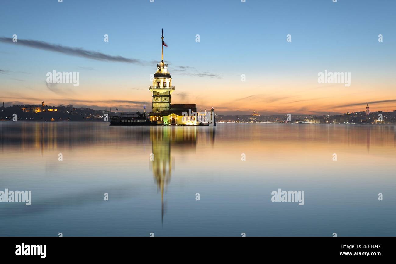 Maidens Tower in Bosphorus Strait, Istanbul City, Turkey Stock Photo ...
