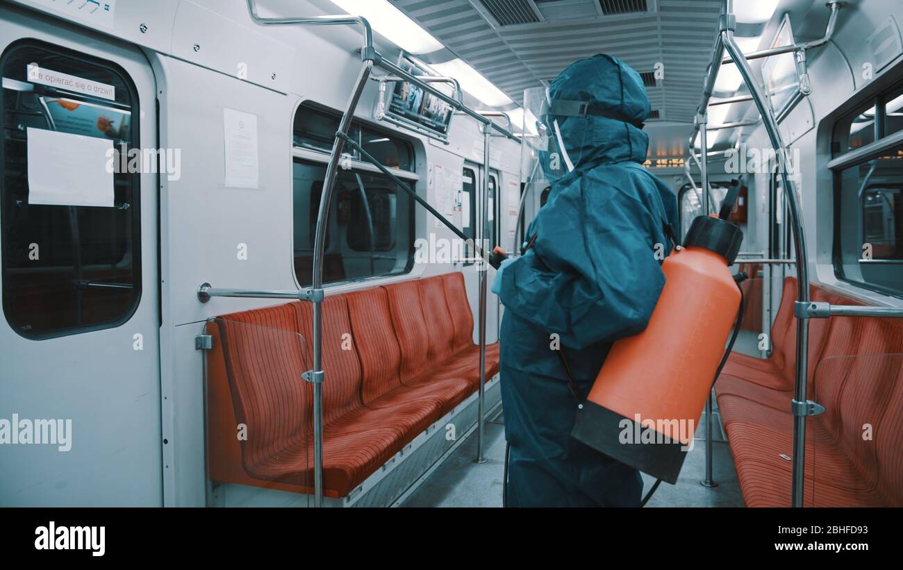 Cleaning and Disinfection at train , coronavirus epidemic. Infection ...