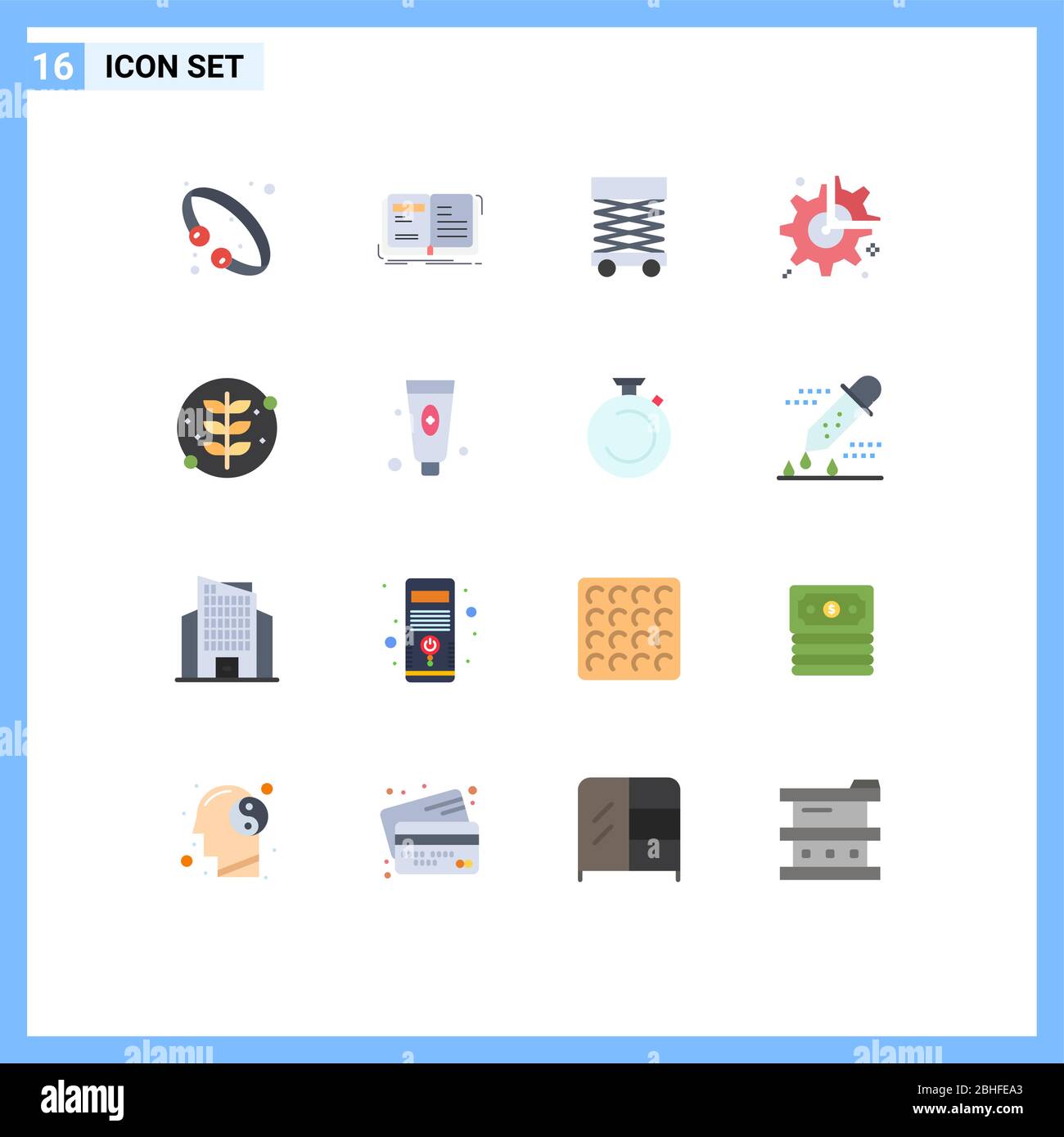 Group of 16 Flat Colors Signs and Symbols for break, cog, story, gear ...