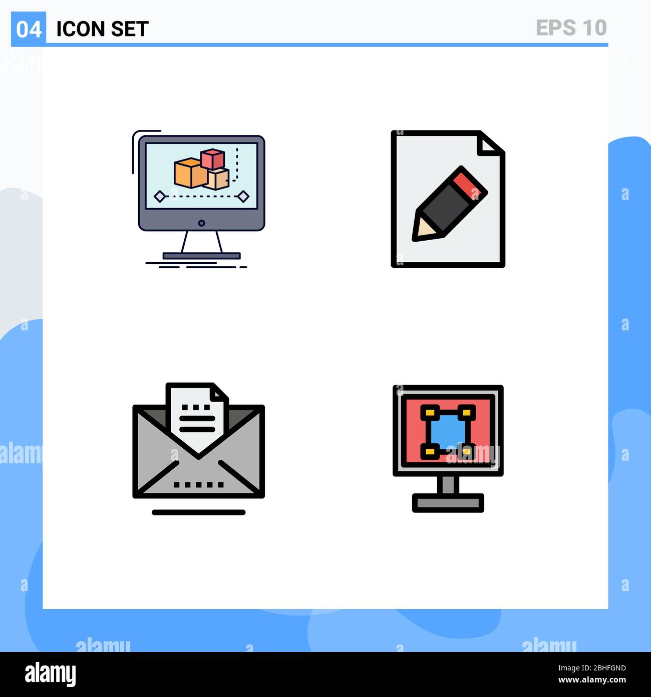 4 Thematic Vector Filledline Flat Colors And Editable Symbols Of Animation Draft Monitor Edit