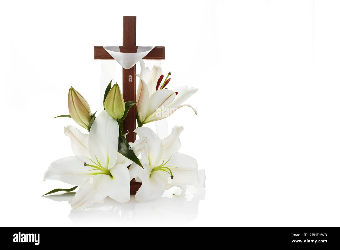 Cross with lilies isolated on white background for decorative design ...