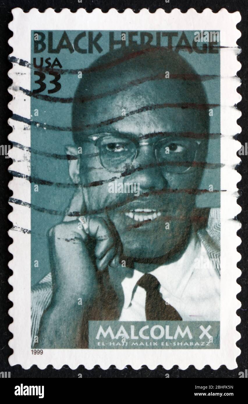 USA - CIRCA 1999: a stamp printed in the USA shows Malcolm X, Civil ...