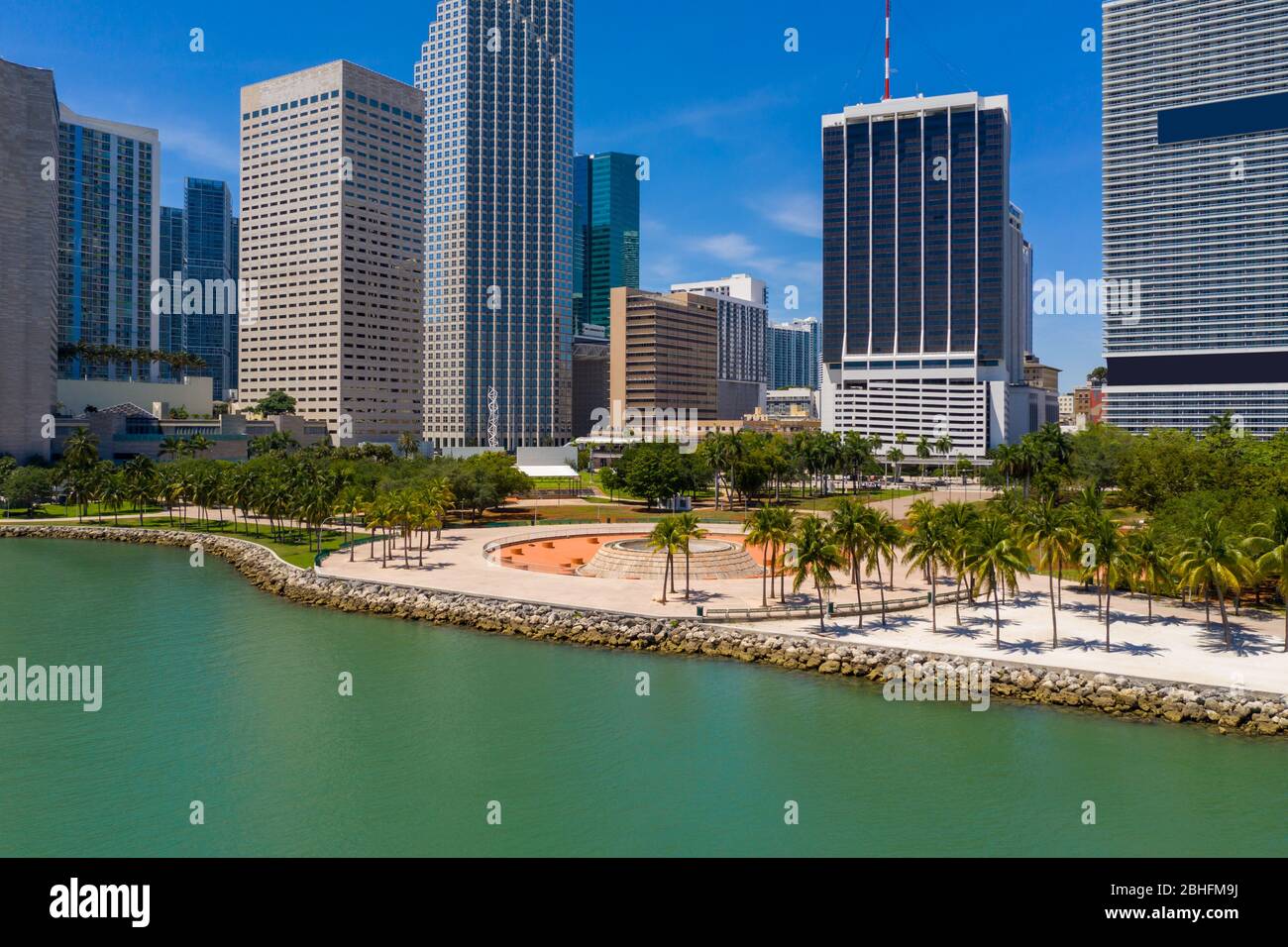Aerial photo Downtown Miami Bayfront Park shut down due to Coronavirus ...