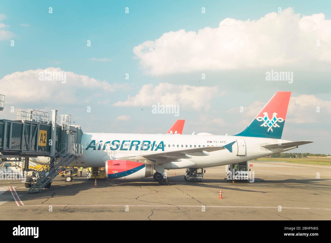 Belgrade, Serbia - September 01, 2016: The Air Serbia airplane ...