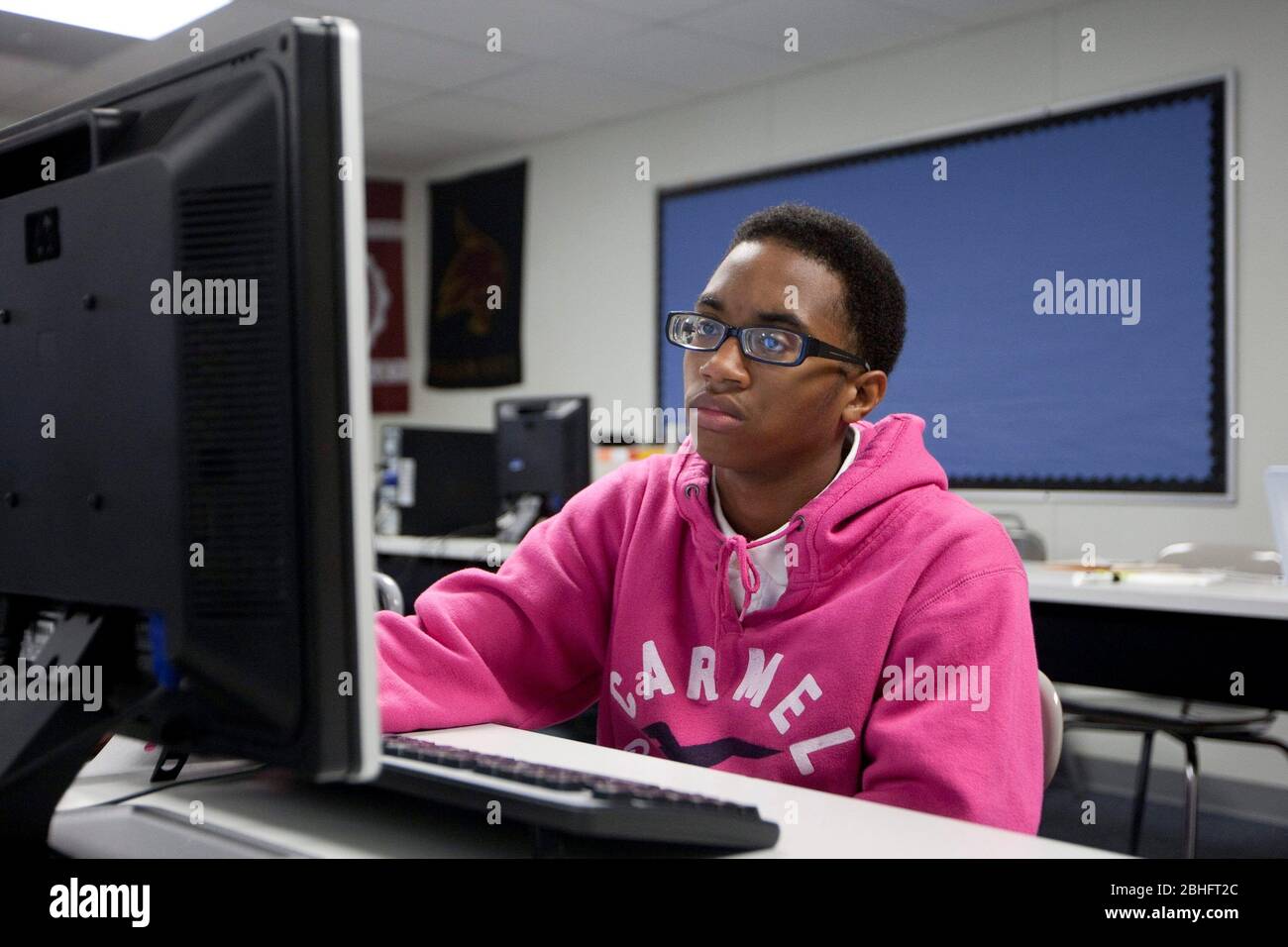 Houston, Texas June 2012: African-American male student in computer lab ...