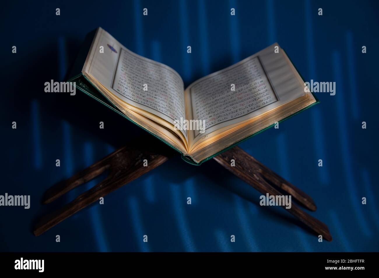 Istanbul, Turkey - June 1, 2018; An open page of Quran shows Surah Al ...