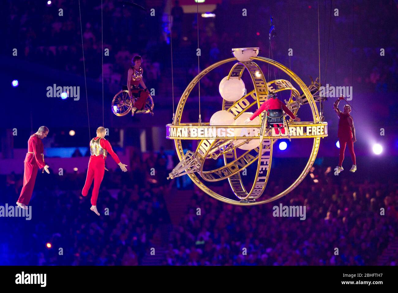 London England, August 29 2012: Paralympic athletes suspended above the ...