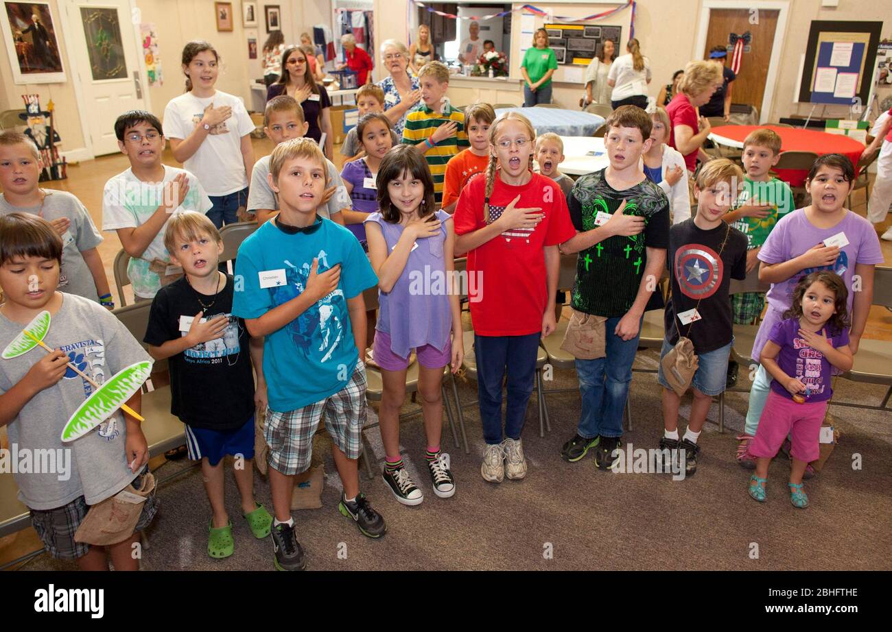 Georgetown Texas USA, August 17 2012: With hands over hearts, students ...