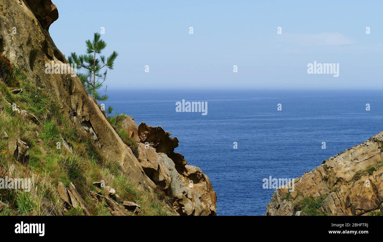 Cantabrian Sea coast in the Basque Country. Cliff of Mount Jaizkibel ...