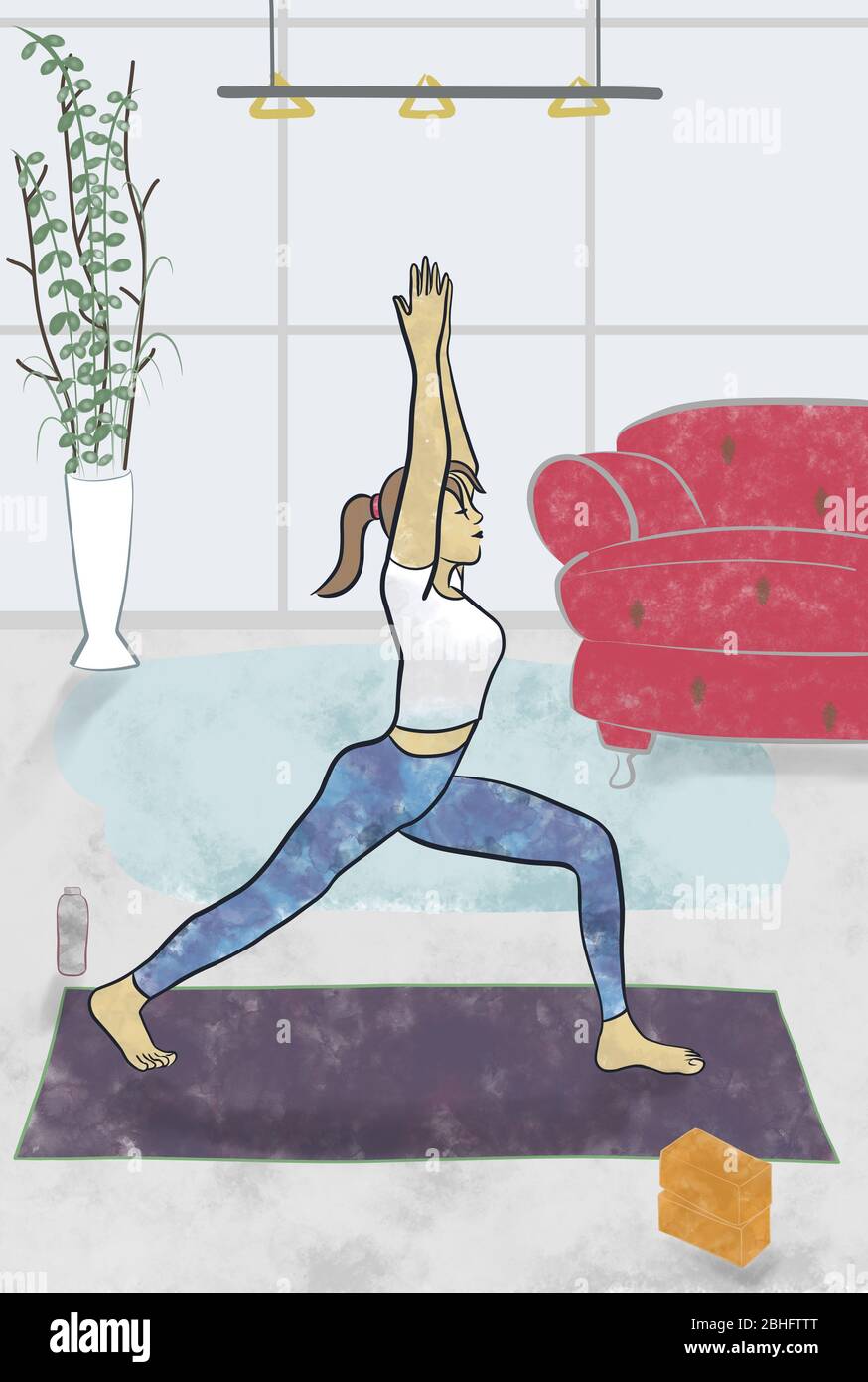 Girl practicing Yoga inside her house. Female Yoga, physical and ...
