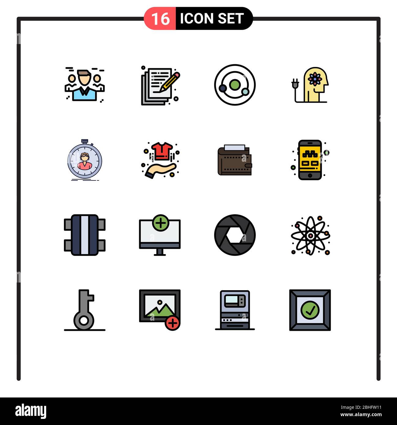 Group of 16 Flat Color Filled Lines Signs and Symbols for mind ...