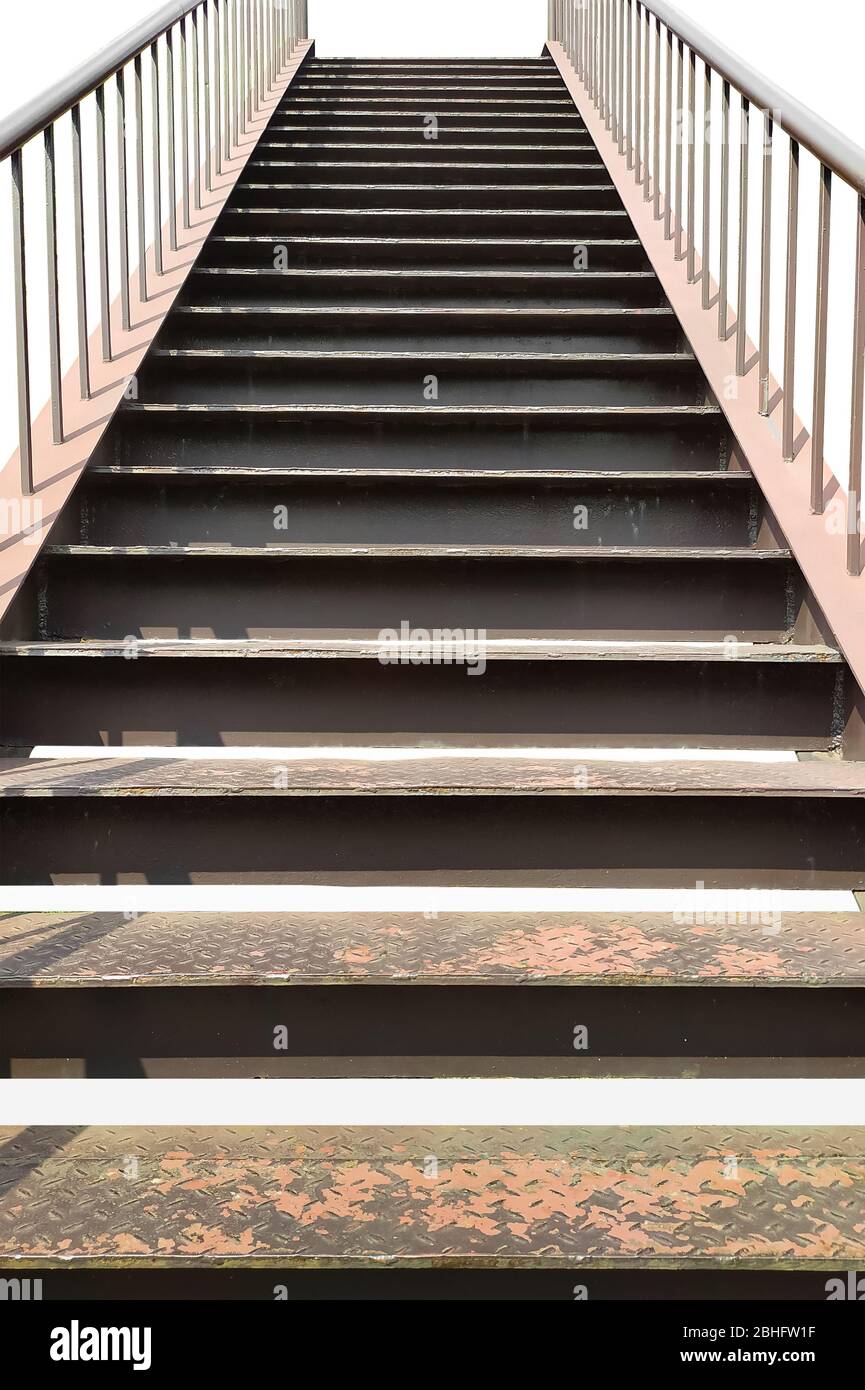 metal rusty old staircase with railing. isilated on white background ...