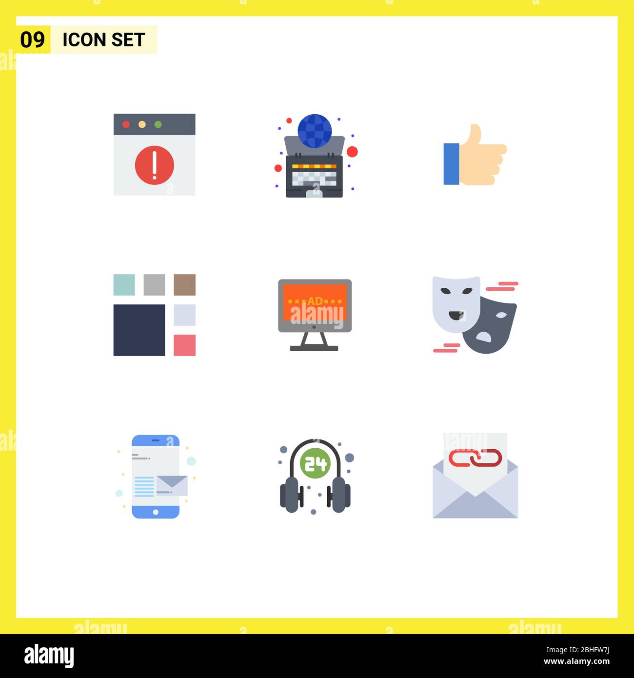 Set of 9 Modern UI Icons Symbols Signs for ad, layout, hand, image ...