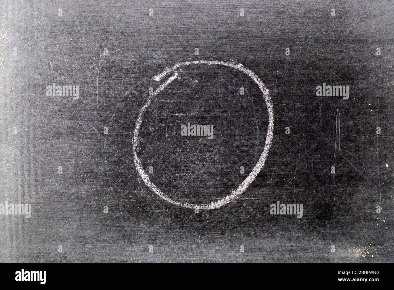 White chalk hand drawing in circle or round shape on black board ...