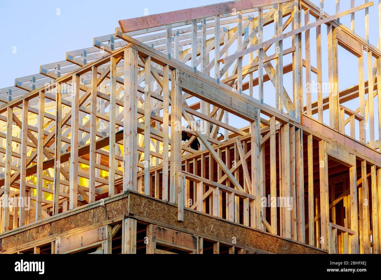 Framing of under construction beams house on of new home construction ...
