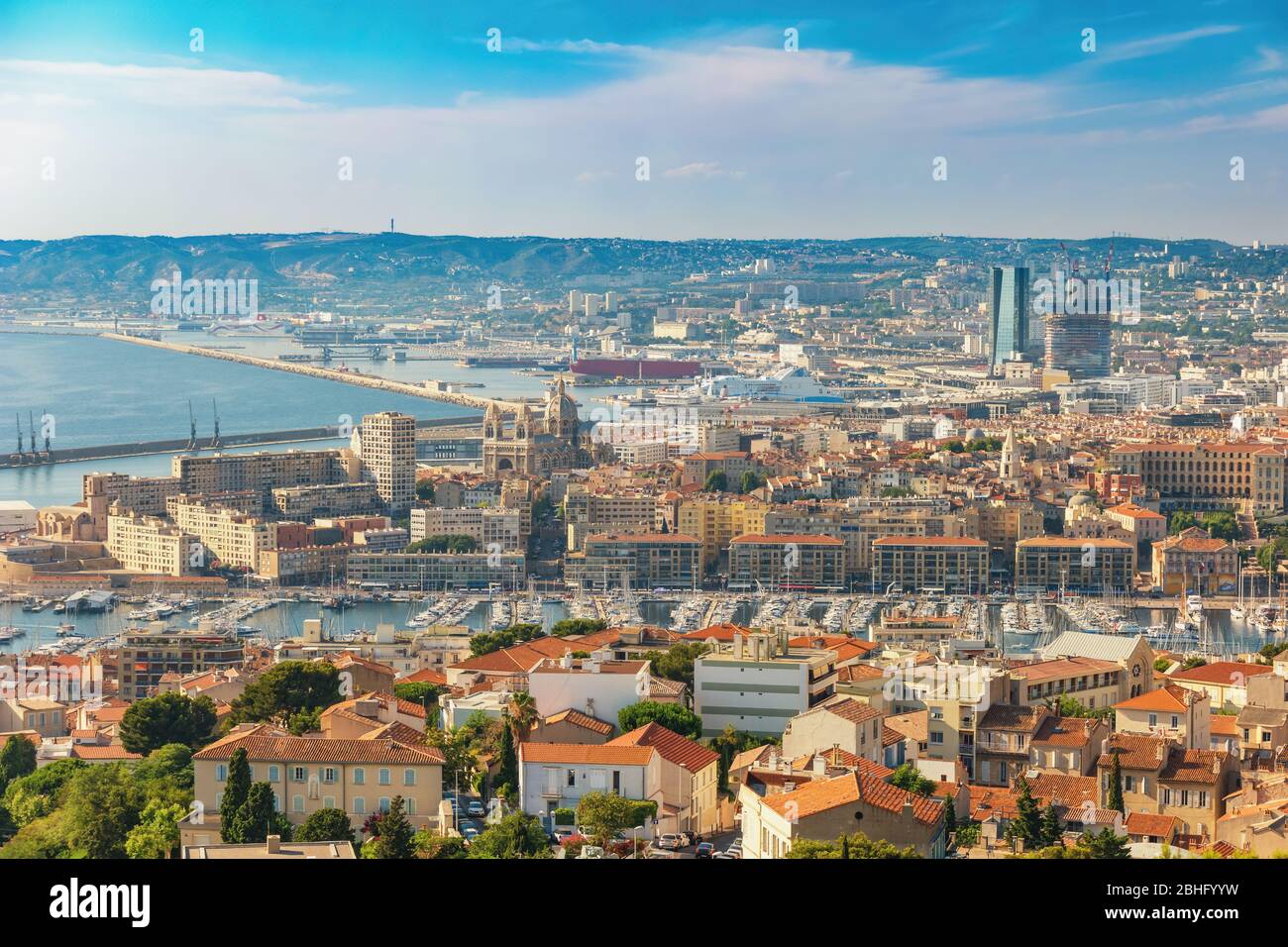 Marseille France city skyline at Vieux Port Stock Photo - Alamy