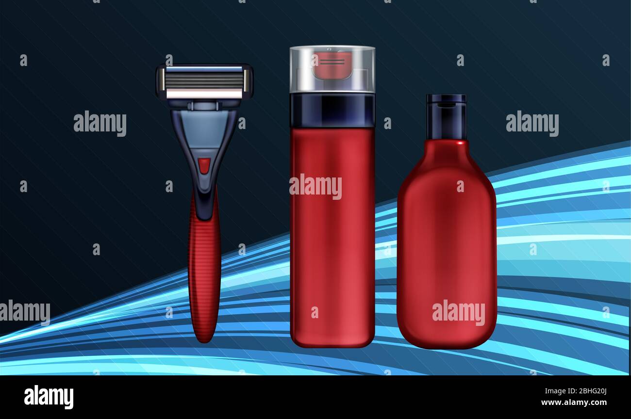 mock up illustration male grooming kit on abstract background Stock ...