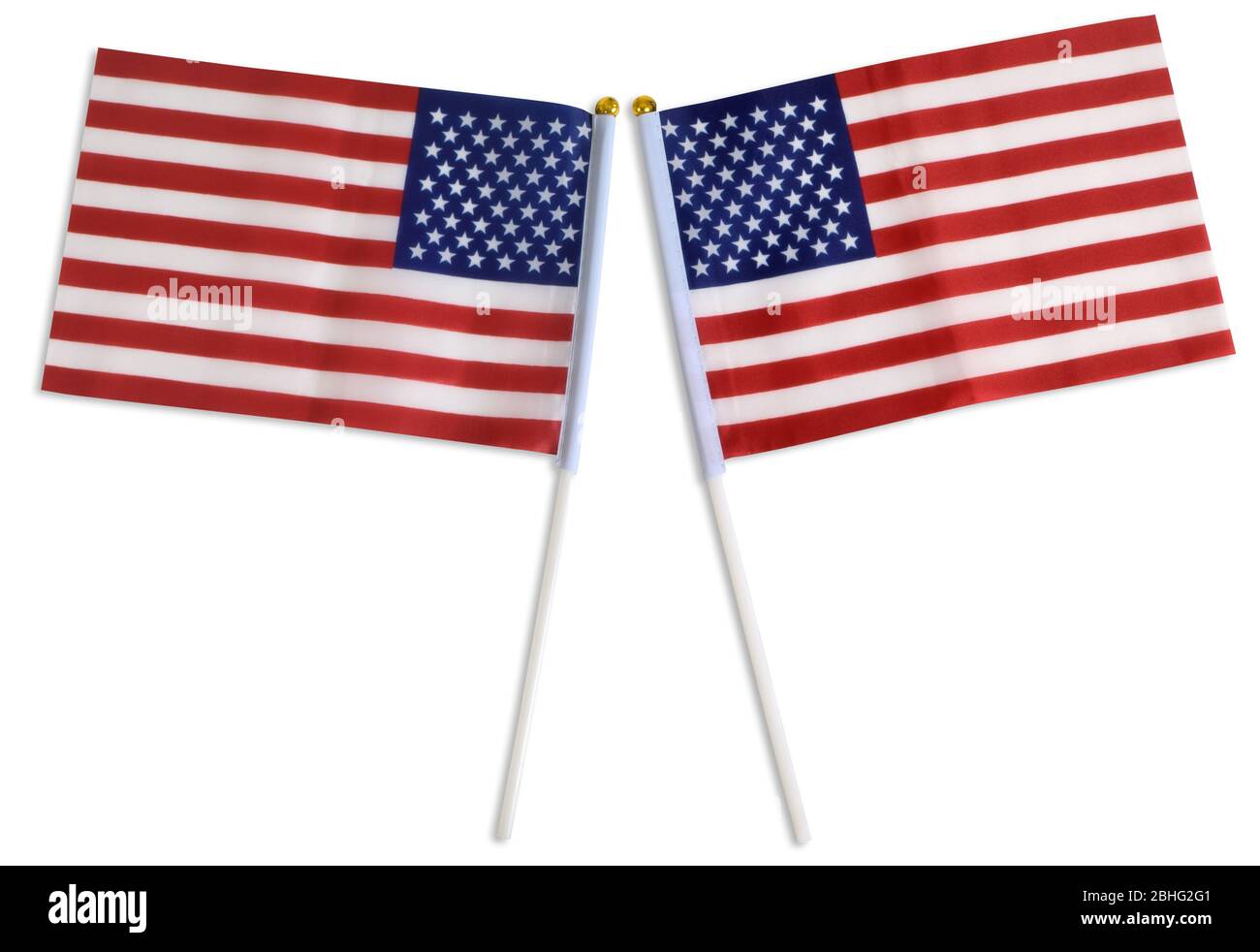 Two American flags isolated on a white background with a clipping path ...