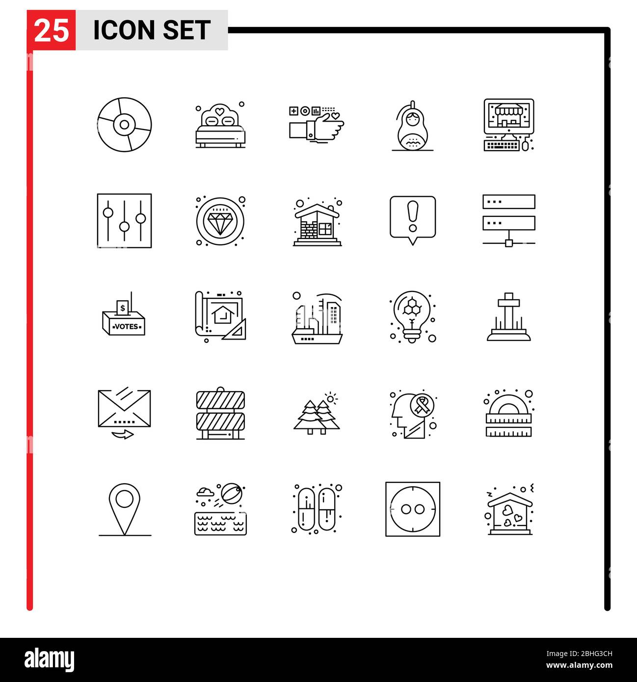 25 User Interface Line Pack of modern Signs and Symbols of peace ...
