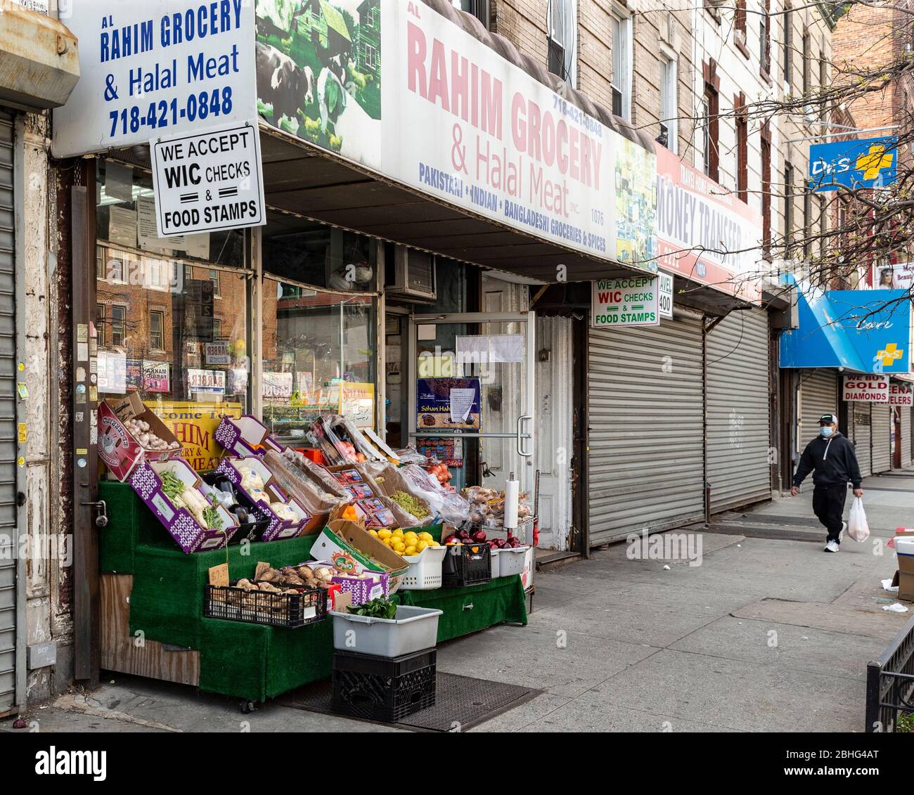 New York, NY - April 25, 2020: Halal meat and grocery store seen amid ...