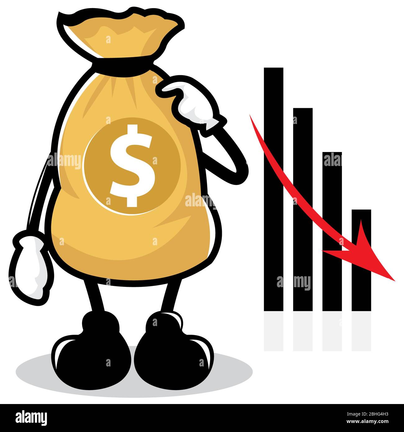Illustration of Decreased Profits with Money Bag Character on White ...