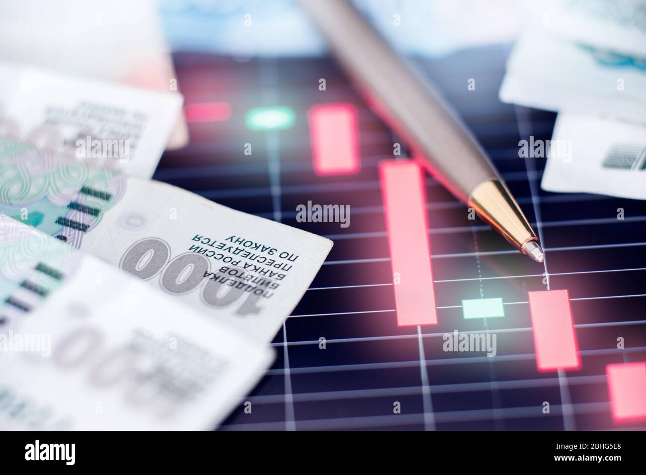 Ruble exchange rate chart on international stock exchanges. Concept ...