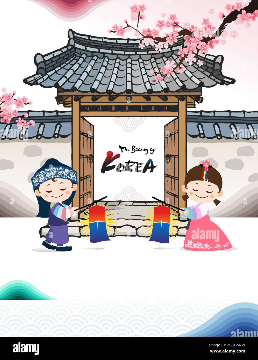 Beautiful Korea. Children in Hanbok welcome to Korea in front of the ...