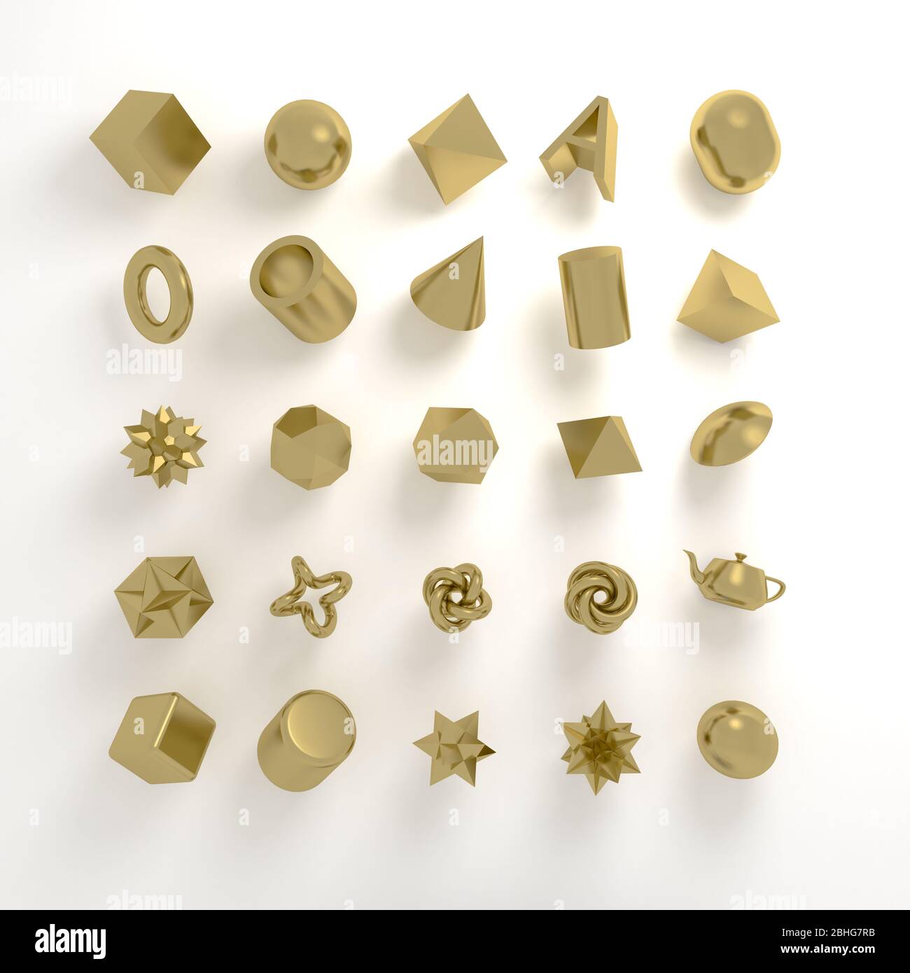 Set of 3d render realistic primitives on white background. Isolated graphic elements. Spheres ...