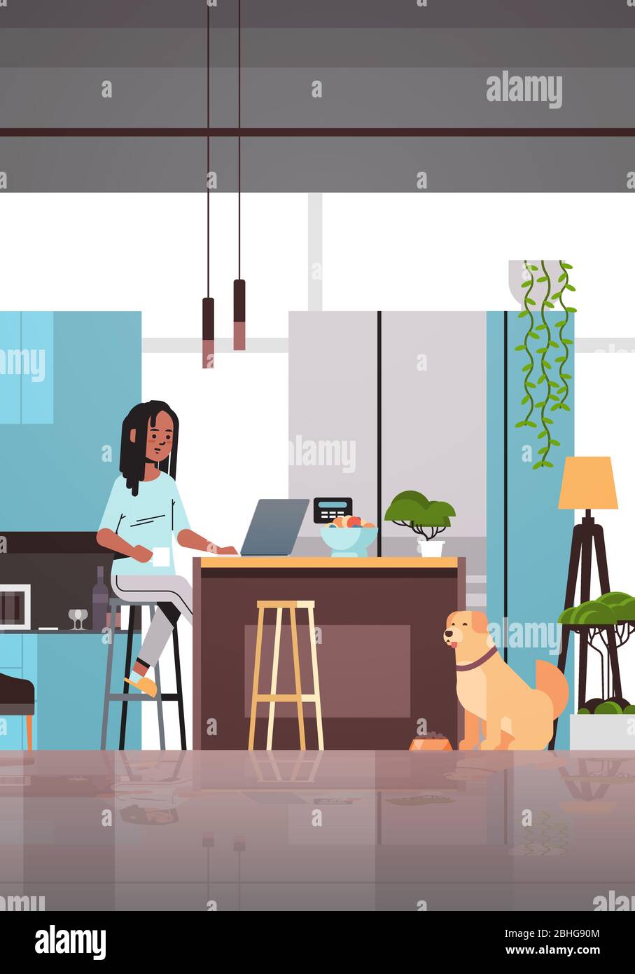 woman freelancer using laptop working at home during coronavirus ...