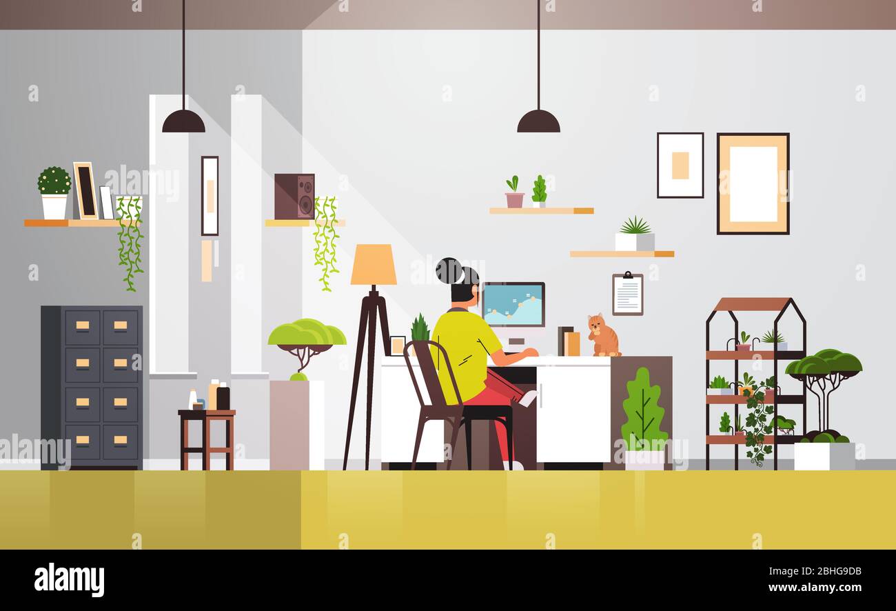 woman freelancer using computer monitor working at home during ...