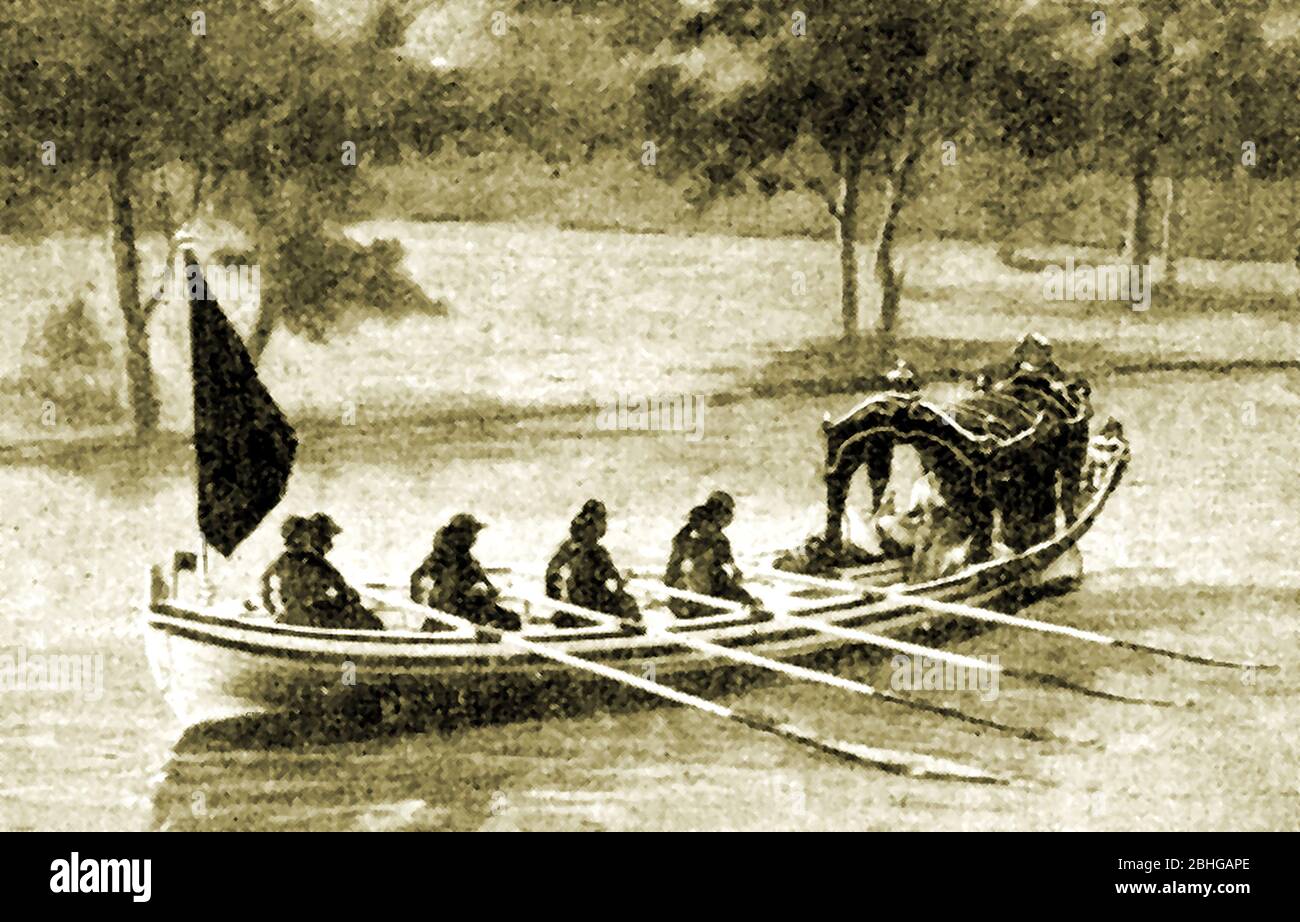 King george v and queen mary on the royal barge hi-res stock ...