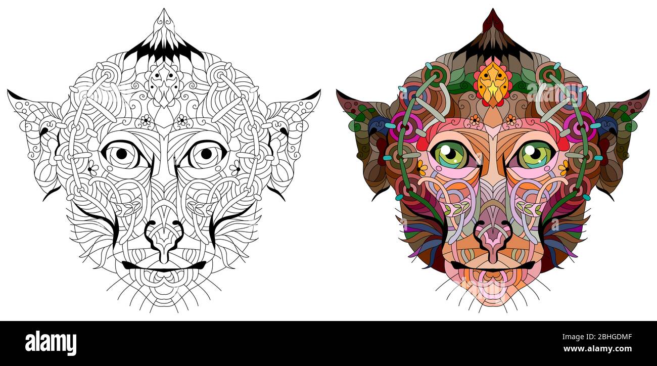 Zentangle monkey head with mandala. Hand drawn decorative vector ...
