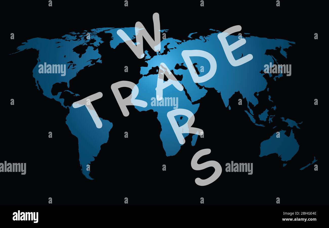 Representation of worldwide trade wars on blue world map background ...