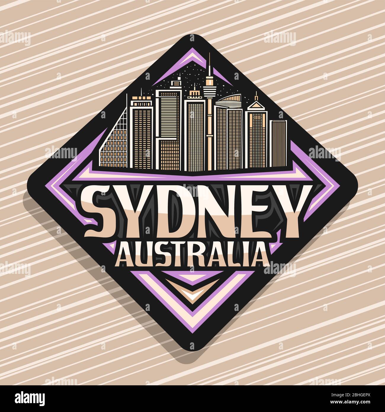Vector logo for Sydney, black decorative road sign with line ...